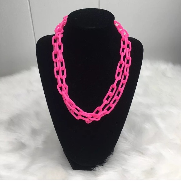 Vintage | Jewelry | Vintage 8s Neon Pink Plastic Chain Link Necklace ...